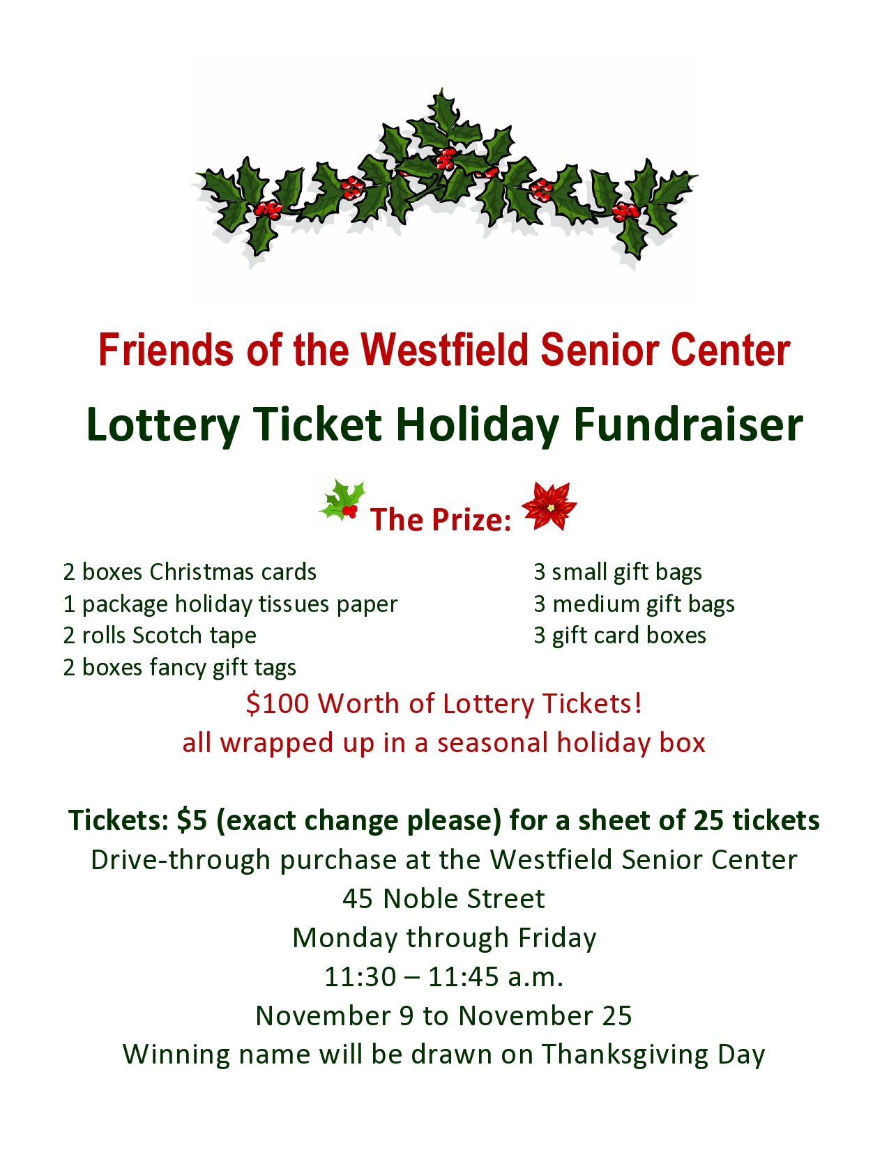 Friends of the Westfield Senior Center Lottery Ticket Holiday ...